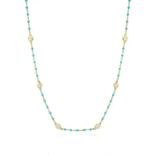 THE LOVERY FINE JEWELRY 14k Gold-plated Sterling Silver Beaded Chain Necklace - Light Blue