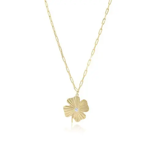 THE LOVERY FINE JEWELRY Fluted Lucky Clover Paperclip Necklace - Goldlated Sterling Silver