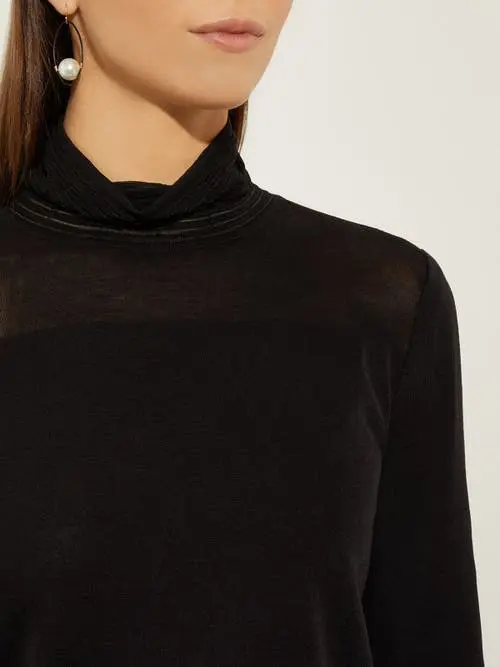Misook Sheer Inset Turtleneck With Ribbed Accents