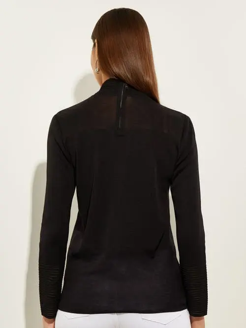 Misook Sheer Inset Turtleneck With Ribbed Accents