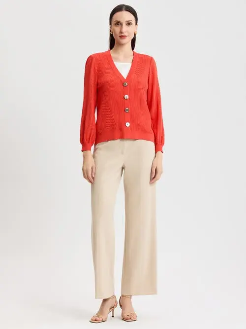 Misook Heritage Pointelle Ribbed Cardigan