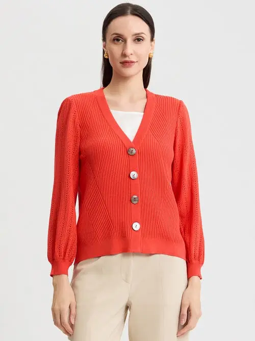 Misook Heritage Pointelle Ribbed Cardigan