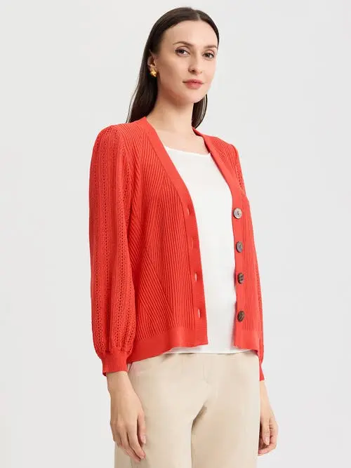 Misook Heritage Pointelle Ribbed Cardigan