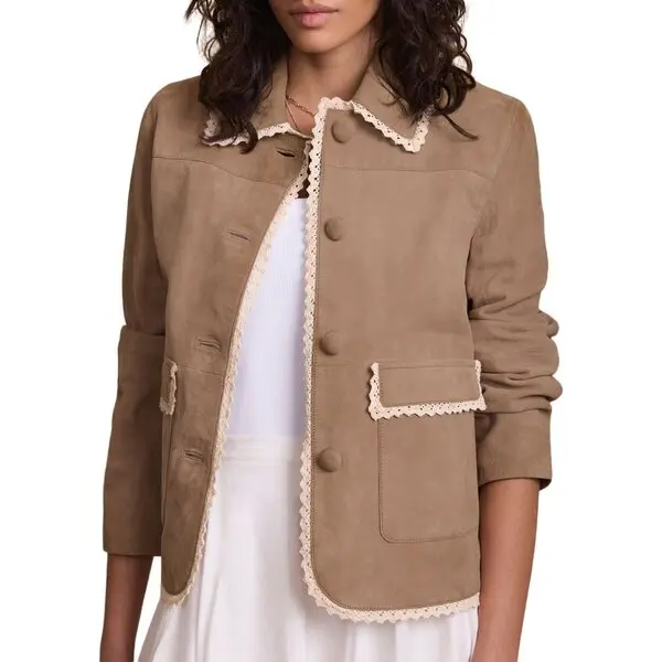 Mint Velvet Suede Crochet Trim Jacket