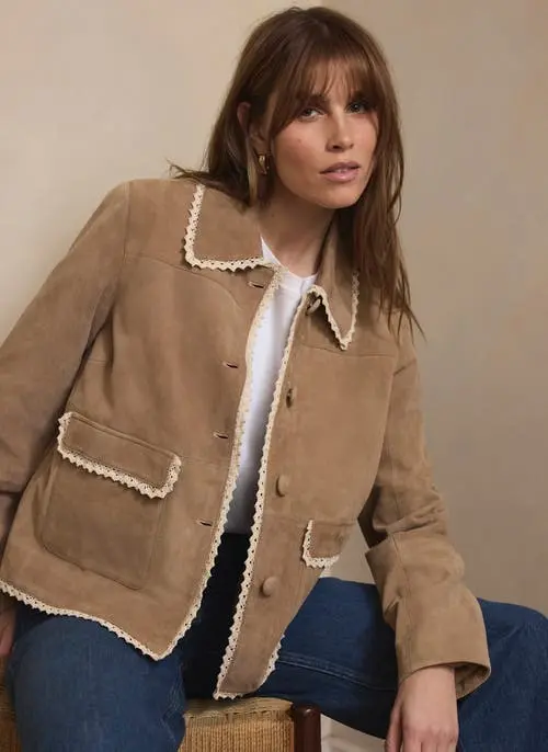 Mint Velvet Suede Crochet Trim Jacket