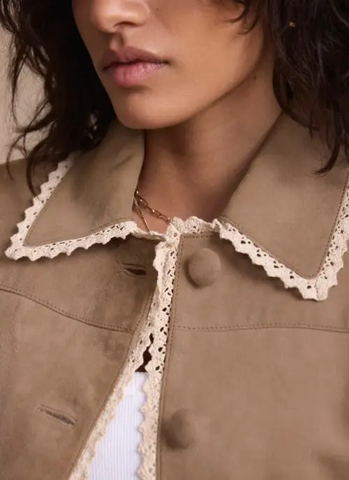 Mint Velvet Suede Crochet Trim Jacket