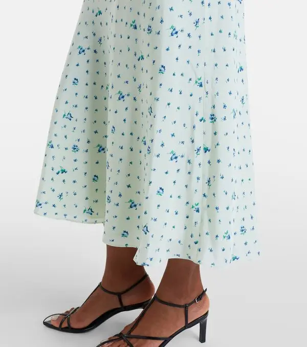 Alessandra Rich Aqua-blue Floral Silk Midi Dress - Green
