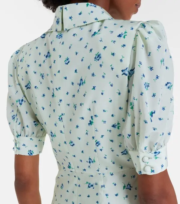 Alessandra Rich Aqua-blue Floral Silk Midi Dress - Green