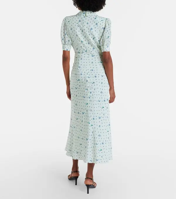 Alessandra Rich Aqua-blue Floral Silk Midi Dress - Green