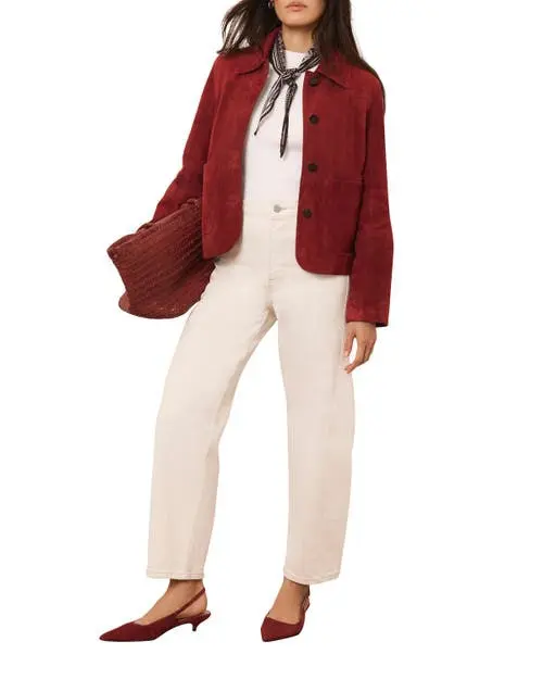 Mint Velvet Suede Classic Collar Jacket - Red