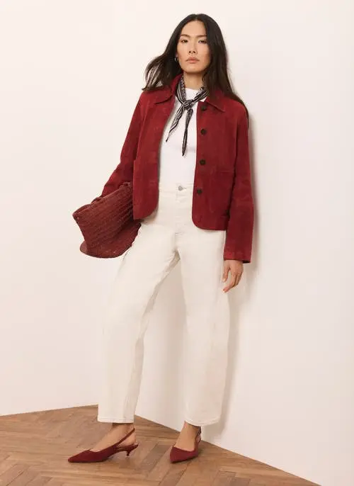 Mint Velvet Suede Classic Collar Jacket - Red