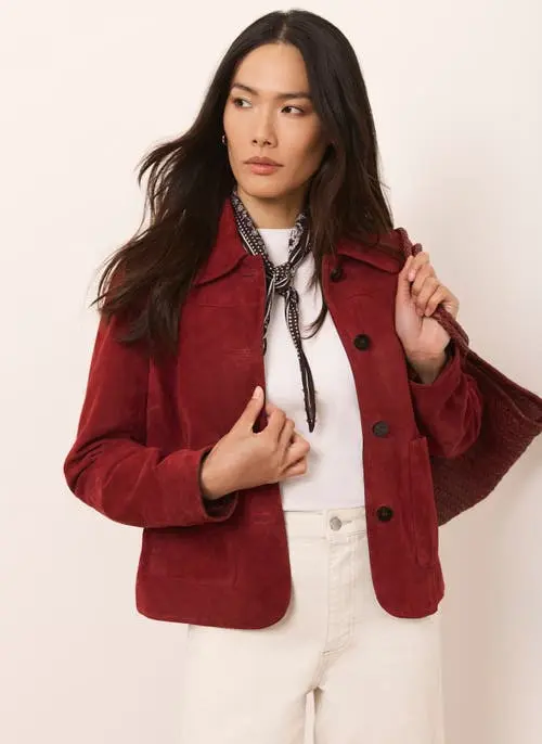 Mint Velvet Suede Classic Collar Jacket - Red