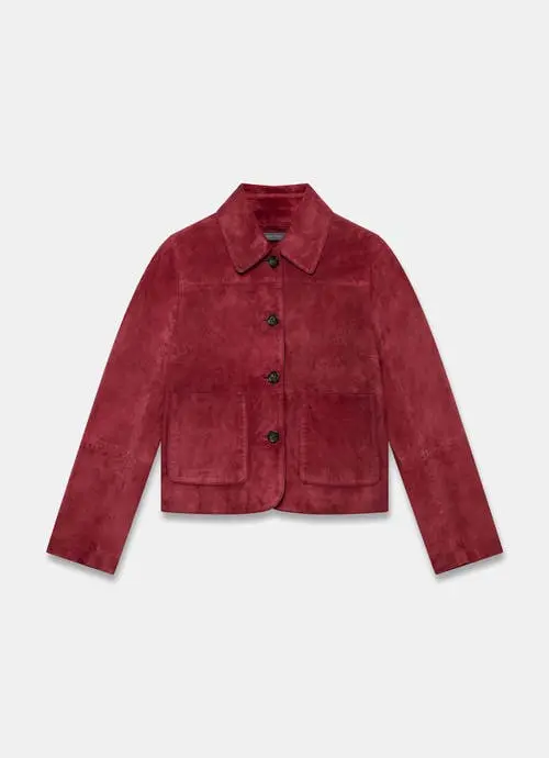 Mint Velvet Suede Classic Collar Jacket - Red