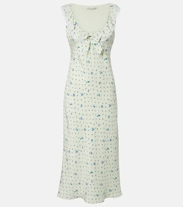 Alessandra Rich Lace-trimmed Floral Silk Midi Dress - Green