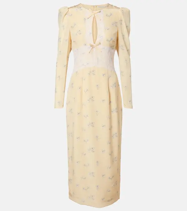 Alessandra Rich Lace-trimmed Floral Dress - Yellow