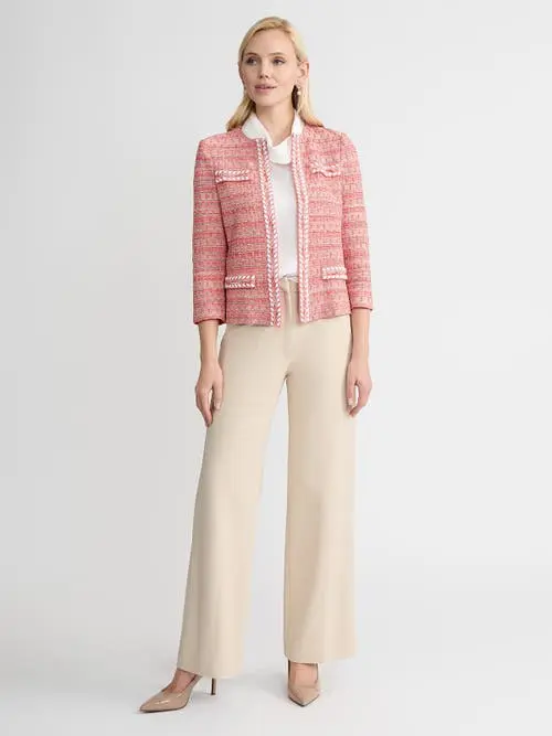 Misook Heritage Whipstitch Trim Knit Jacket - Cherry/biscotti/black
