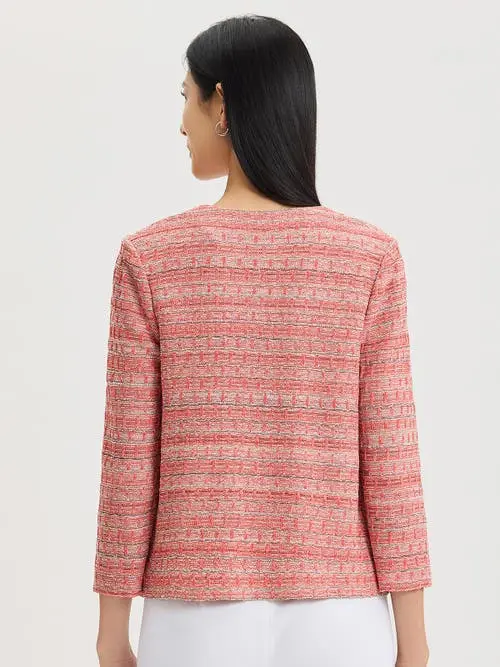 Misook Heritage Whipstitch Trim Knit Jacket - Cherry/biscotti/black