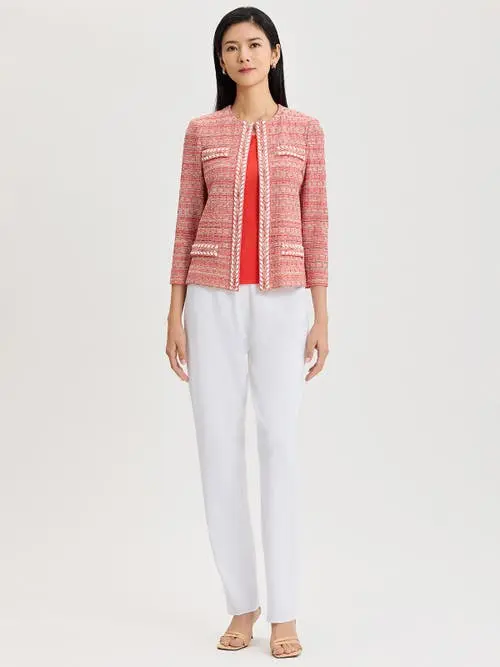Misook Heritage Whipstitch Trim Knit Jacket - Cherry/biscotti/black