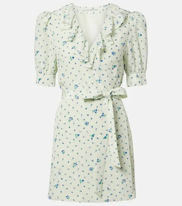 Alessandra Rich Floral Silk Mini Dress - Green