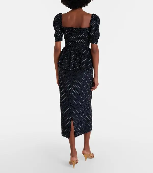 alessandra rich polka dot dress with peplum Alessandra Rich Polka-Dot Peplum Silk Midi Dress - Black