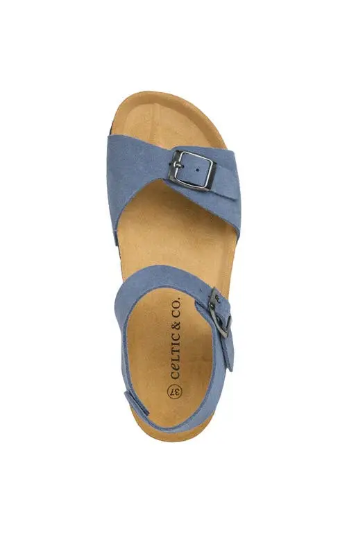 CELTIC & CO. Suede Low Wedge Sandal With Double Buckle - Cobalt