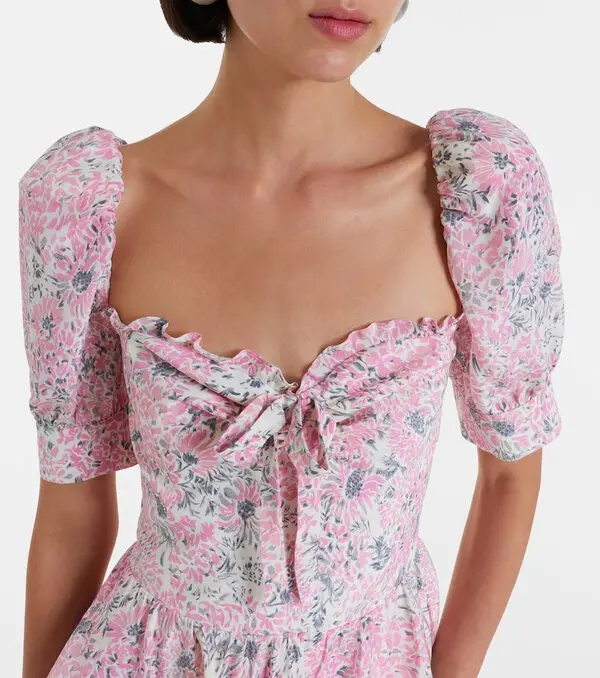 Alessandra Rich Floral Peplum Silk Midi Dress