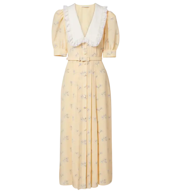 Alessandra Rich Lace-trimmed Floral Silk Shirt Dress - Yellow
