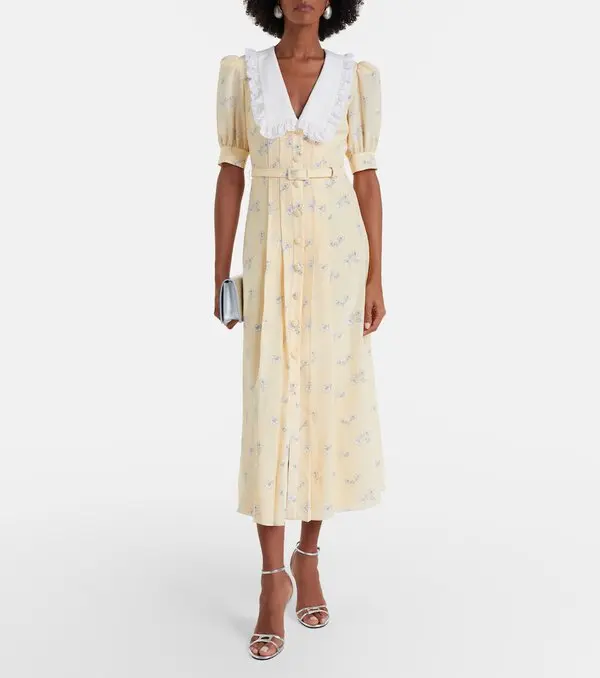 Alessandra Rich Lace-trimmed Floral Silk Shirt Dress - Yellow