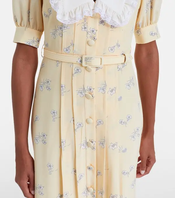 Alessandra Rich Lace-trimmed Floral Silk Shirt Dress - Yellow