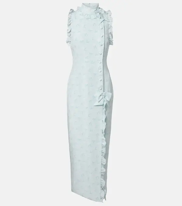 Alessandra Rich Ruffled Bow-detail Silk Maxi Dress - Blue