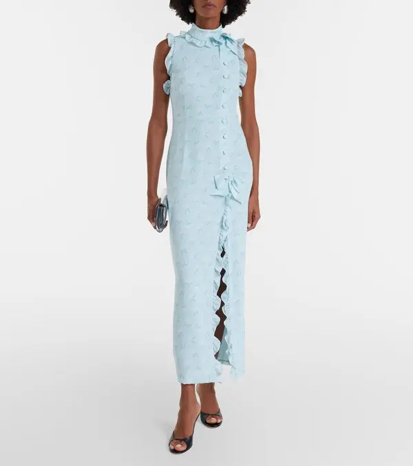 Alessandra Rich Ruffled Bow-detail Silk Maxi Dress - Blue