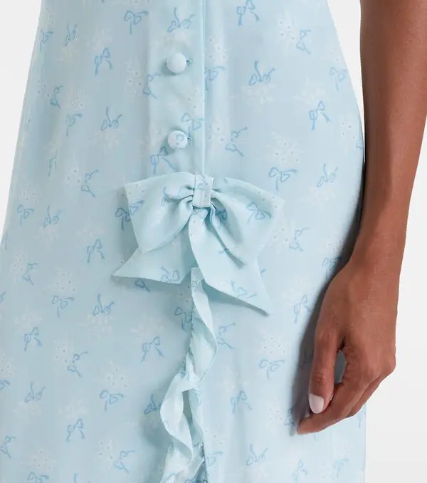 Alessandra Rich Ruffled Bow-detail Silk Maxi Dress - Blue