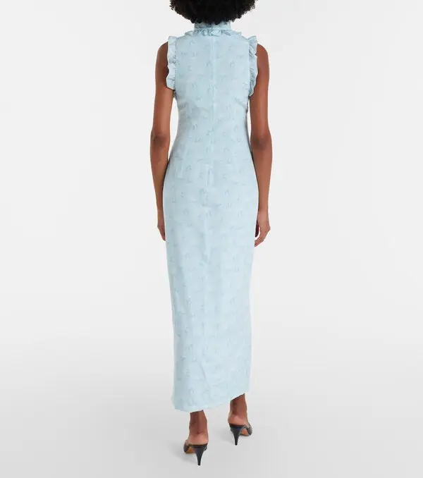 Alessandra Rich Ruffled Bow-detail Silk Maxi Dress - Blue