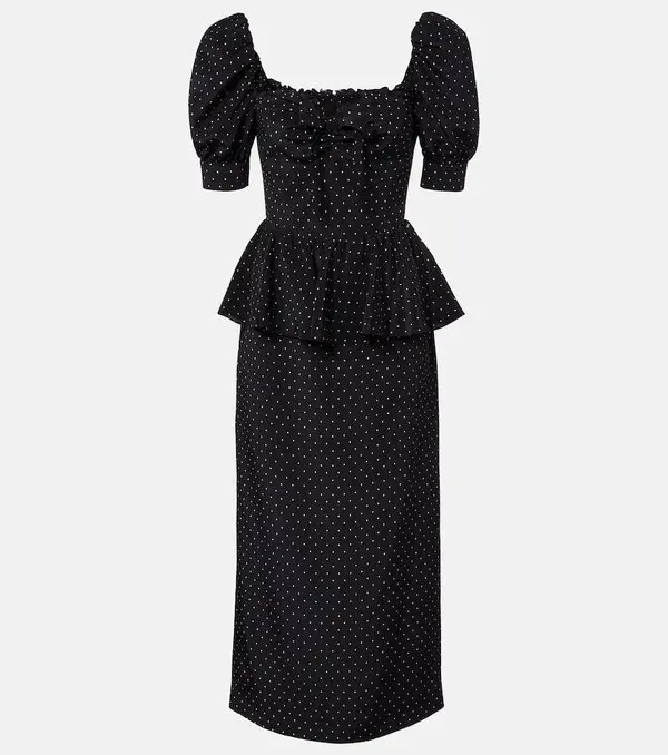 Alessandra Rich Polka-dot Peplum Silk Midi Dress - Black