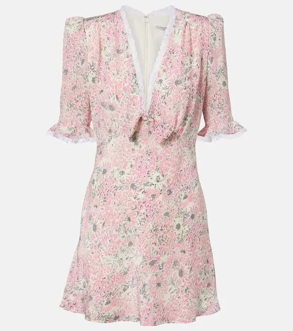 Alessandra Rich Lace-trimmed Floral Silk Minidress - White