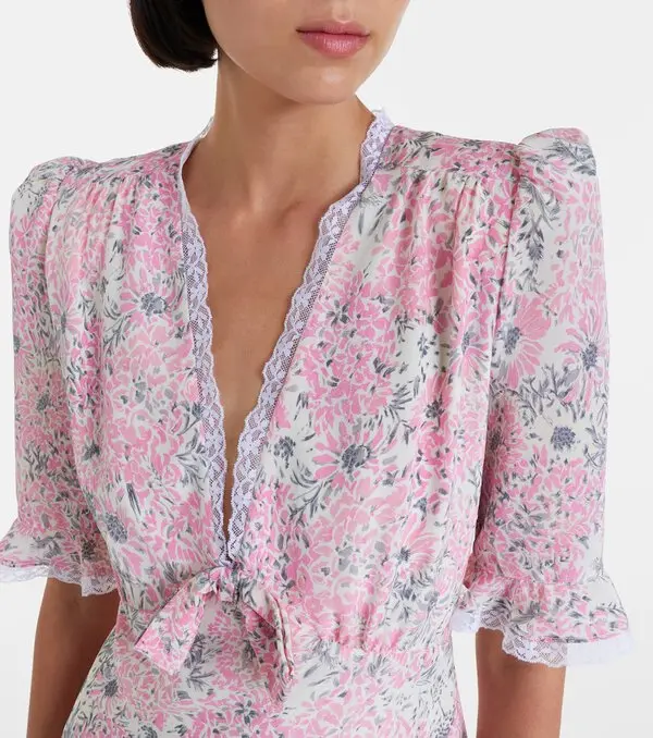 Alessandra Rich Lace-trimmed Floral Silk Mini Dress - White