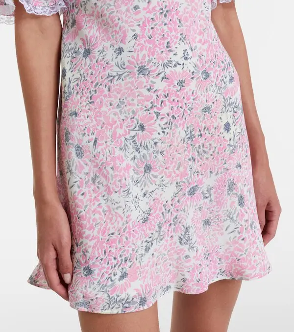 Alessandra Rich Lace-trimmed Floral Silk Mini Dress - White