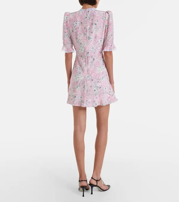 Alessandra Rich Lace-trimmed Floral Silk Mini Dress - White