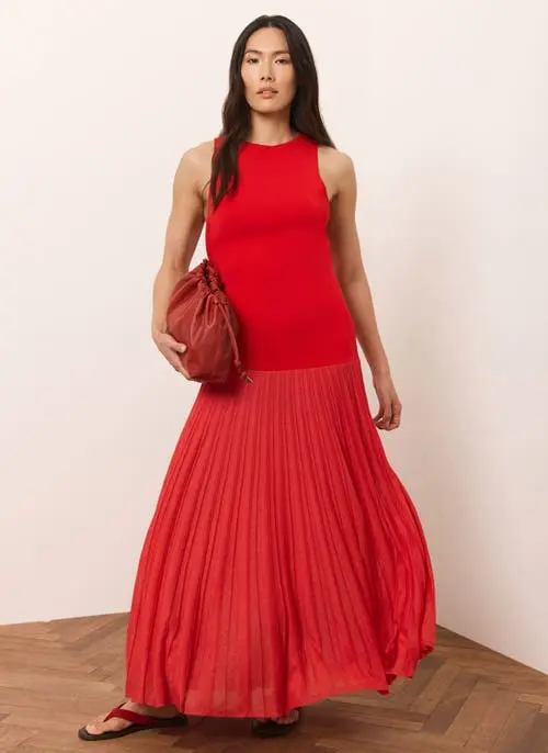 Mint Velvet Sleeveless Knit Pleated Maxi Dress - Red