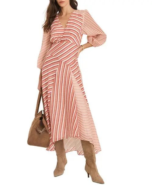 Mint Velvet Striped Panelled Midi Dress - Orange