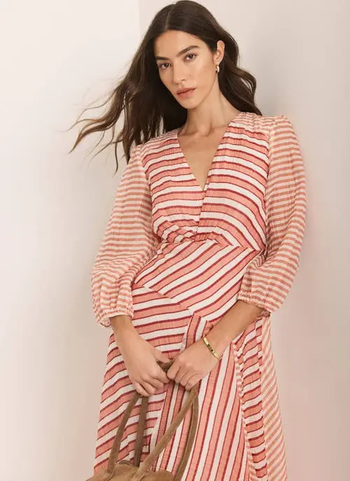 Mint Velvet Striped Panelled Midi Dress