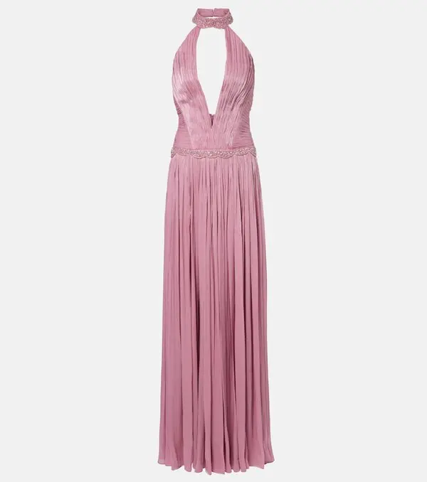 Costarellos Juliette Halterneck Georgette Lamé Gown - Pink