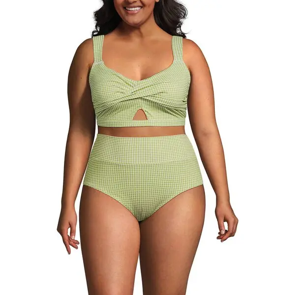 LANDS' END Twist Front Bikini Top With Keyhole Detail - Bright Pistachio Gingham