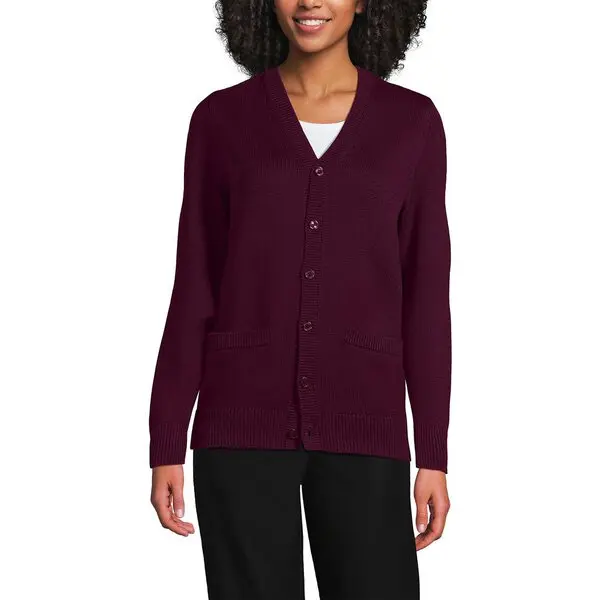 LANDS' END School Uniform Adult Legacy Varsity Cardigan - Burgundy