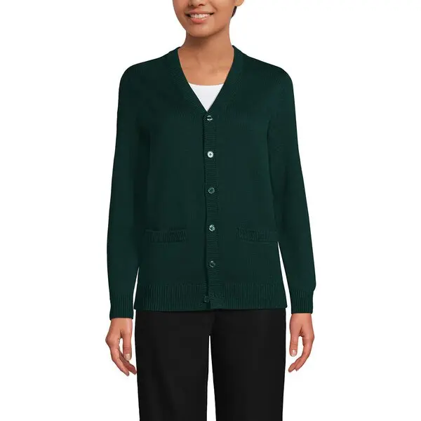 LANDS' END School Uniform Adult Legacy Varsity Cardigan - Evergreen