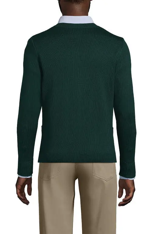 LANDS' END Adult Legacy Varsity Cardigan - Evergreen