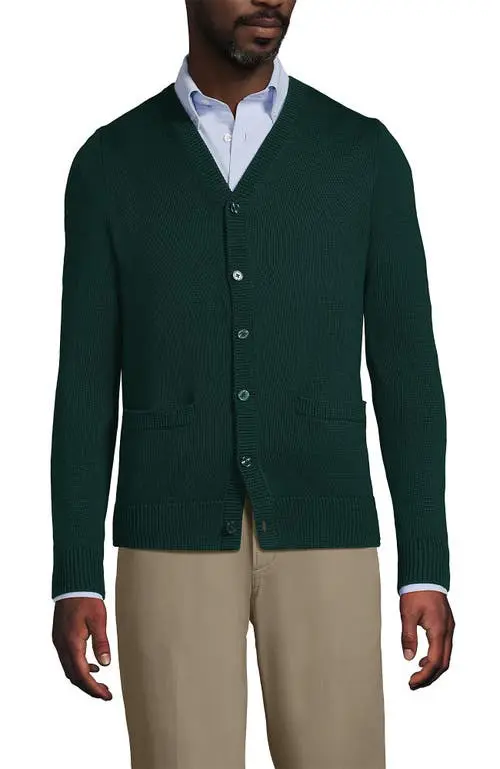 LANDS' END Adult Legacy Varsity Cardigan - Evergreen