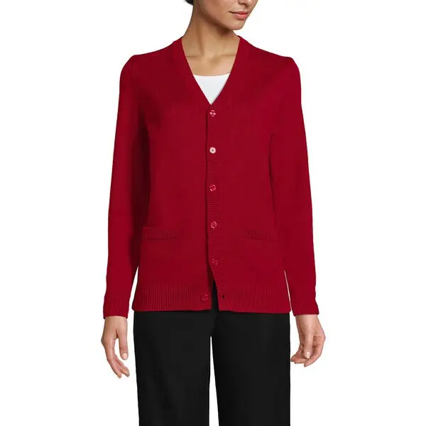 LANDS' END School Uniform Adult Legacy Varsity Cardigan - Red