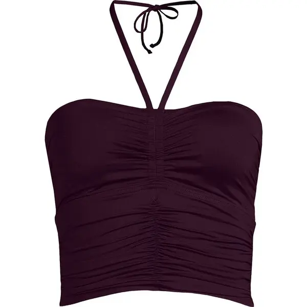 LANDS' END Ruched Halter Midkini Top - Dark Wine