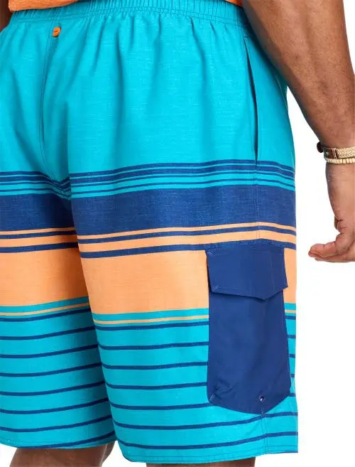 HARBOR BAY BY DXL Big & Tall Striped Printed Board Shorts